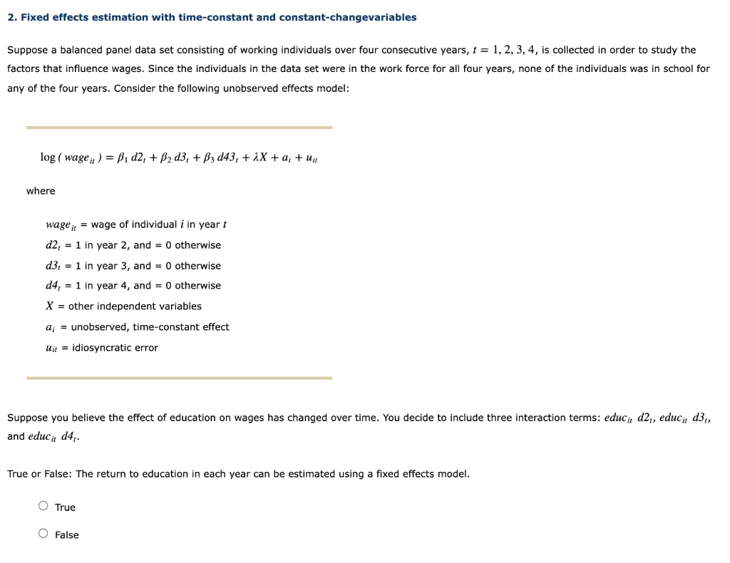 Solved 2. Fixed effects estimation with time-constant and | Chegg.com