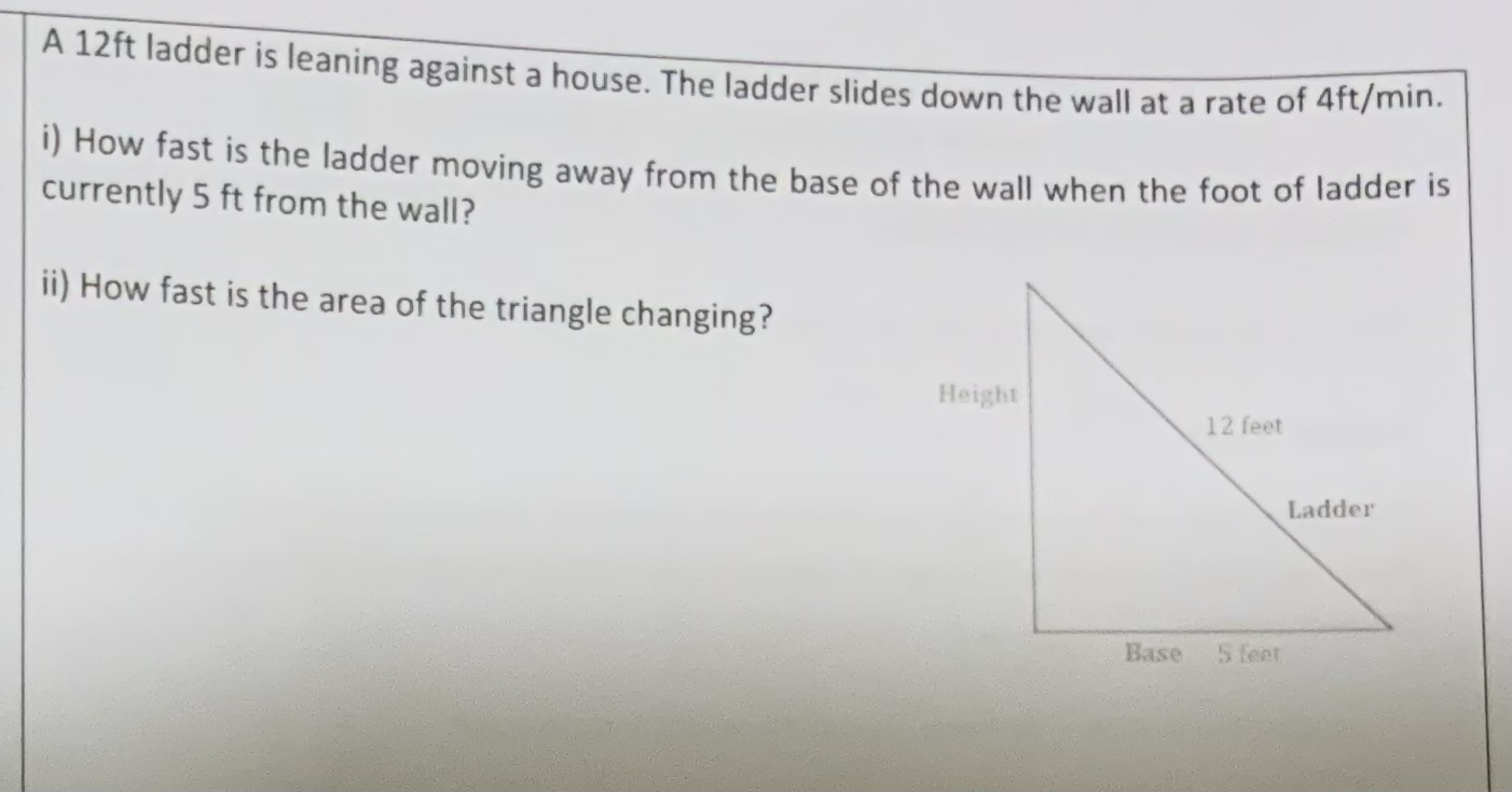 Solved A 12ft ladder is leaning against a house. The ladder | Chegg.com