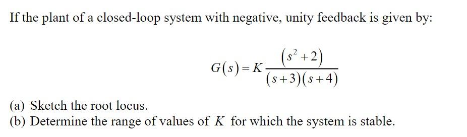Solved If the plant of a closed-loop system with negative, | Chegg.com