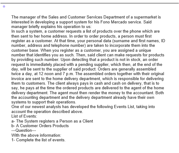 Solved The manager of the Sales and Customer Services | Chegg.com