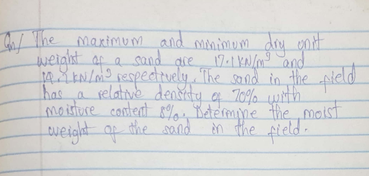 Solved G 3 an/ The maximum and minimum dry unit weight of a | Chegg.com