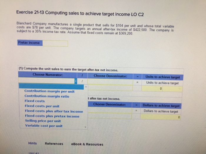 Solved Exercise 21-13 Computing sales to achieve target | Chegg.com