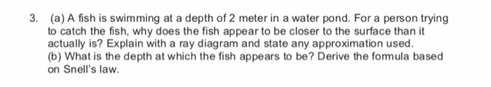 Solved 3. (a) A fish is swimming at a depth of 2 meter in a | Chegg.com
