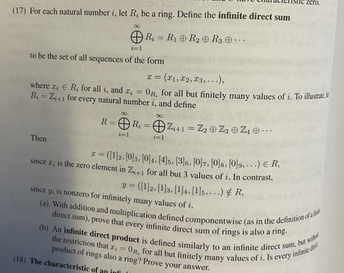 Solved (17) For each natural number i, let Ri be a ring. | Chegg.com