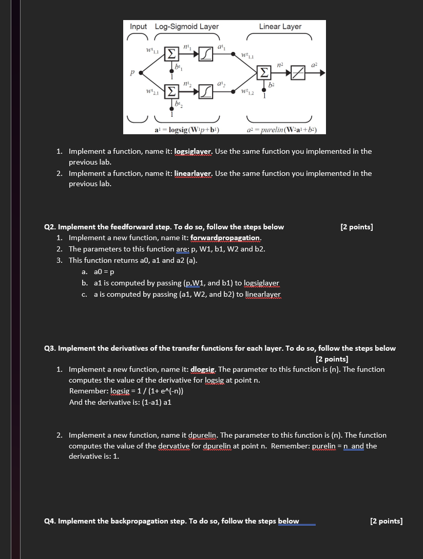 Solved Q1. ﻿Implement the 2-layer network described in the | Chegg.com