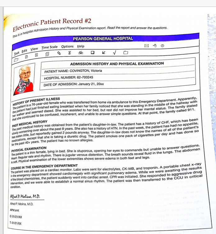 Solved Electronic Patient Record #2 This is a hospital | Chegg.com