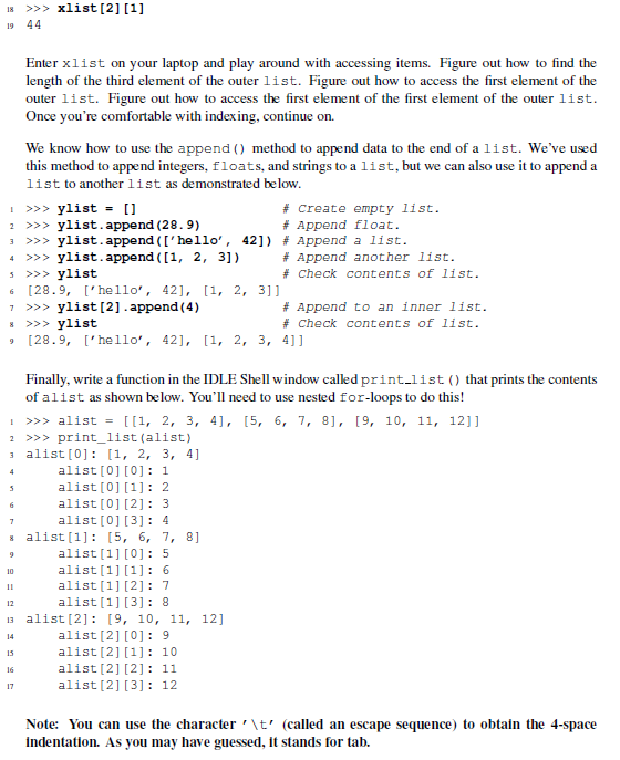Solved Task 3: 1ists of lists A listcan contain alist as an | Chegg.com