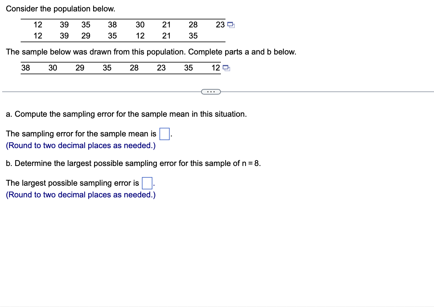 Consider the population below. The sample below was | Chegg.com