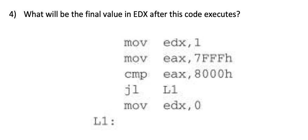 Solved 4) What will be the final value in EDX after this | Chegg.com