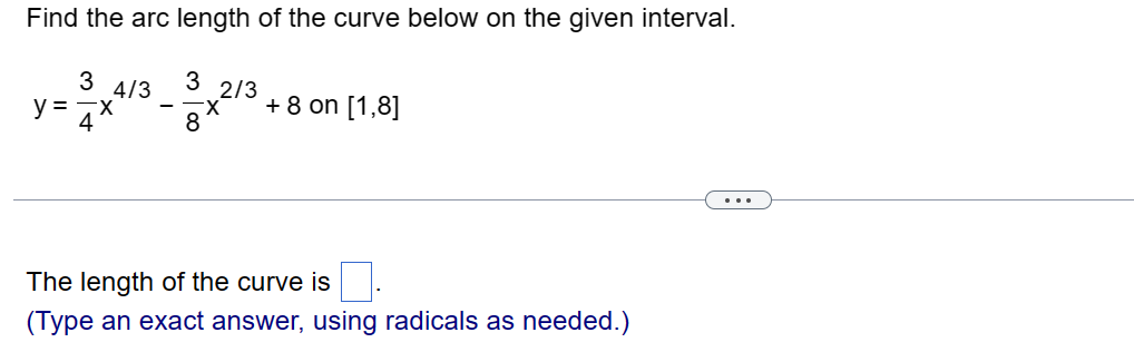 [Solved]: Find the arc length of the curve below on the giv