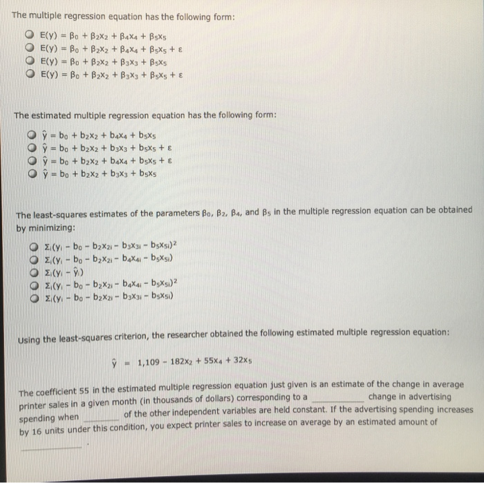 Solved 1. Multiple regression model and the least-squares | Chegg.com