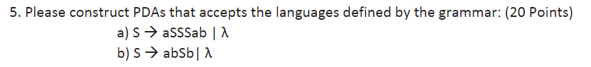 Solved 5. Please construct PDAs that accepts the languages | Chegg.com