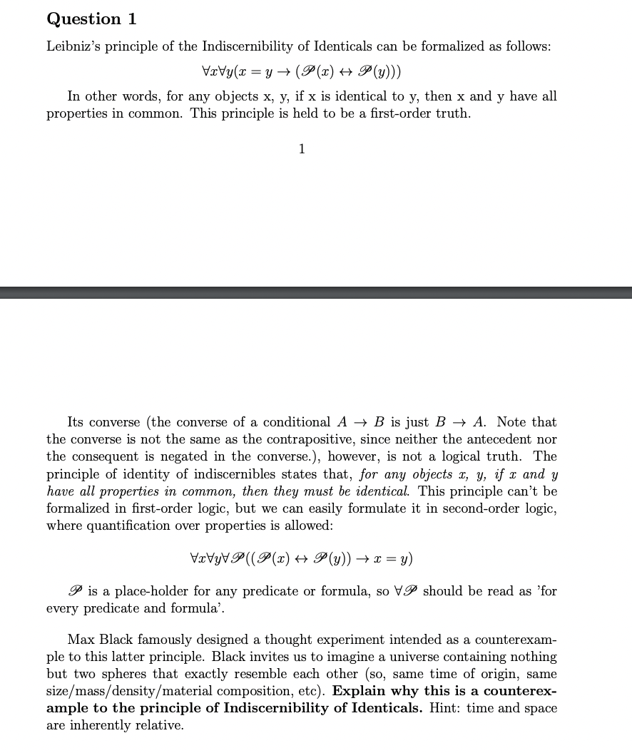 Solved Question 1 Leibniz's principle of the | Chegg.com