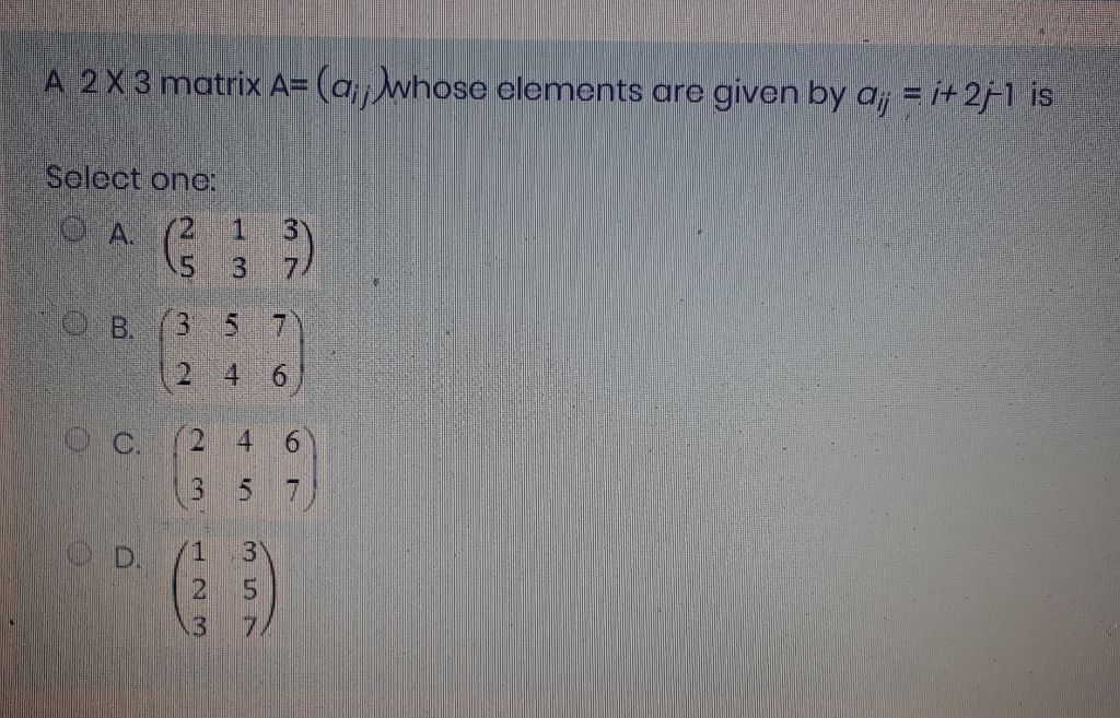 Solved A 2X 3 matrix A= (a;; Whose elements are given by a; | Chegg.com