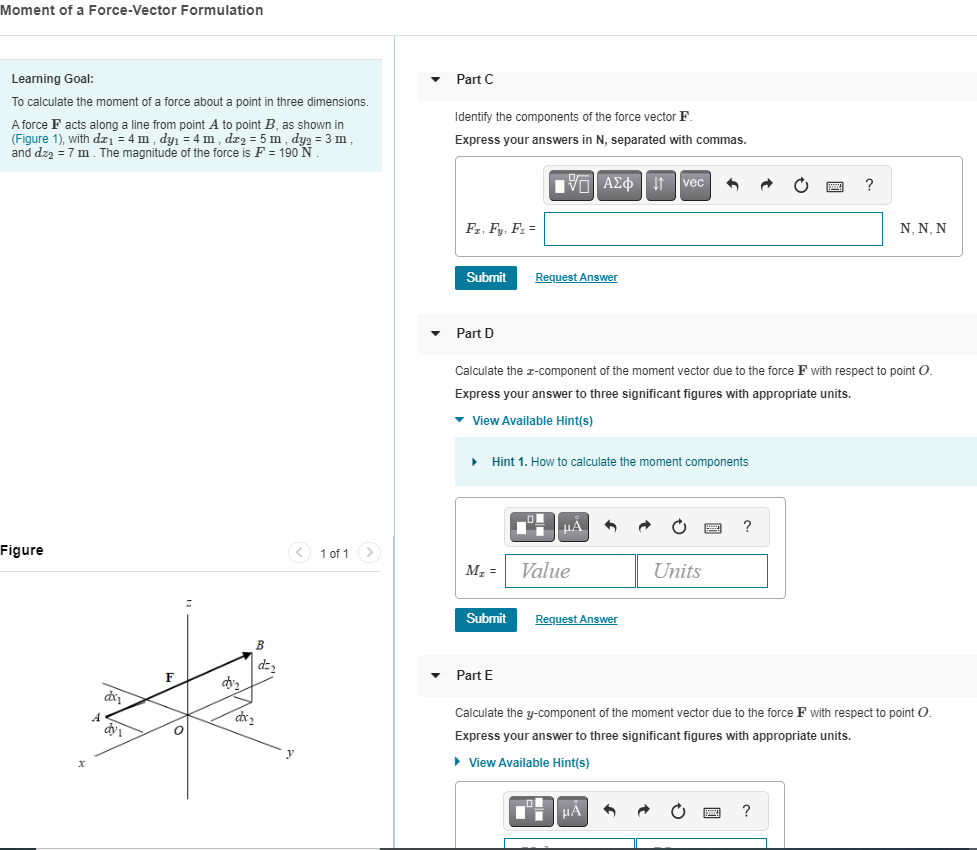 Solved Moment of a Force-Vector Formulation Part C Learning | Chegg.com