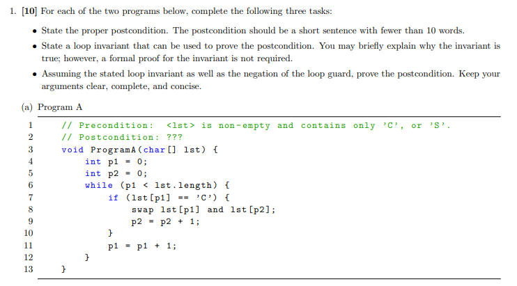 Solved 1. [10] For each of the two programs below, complete | Chegg.com