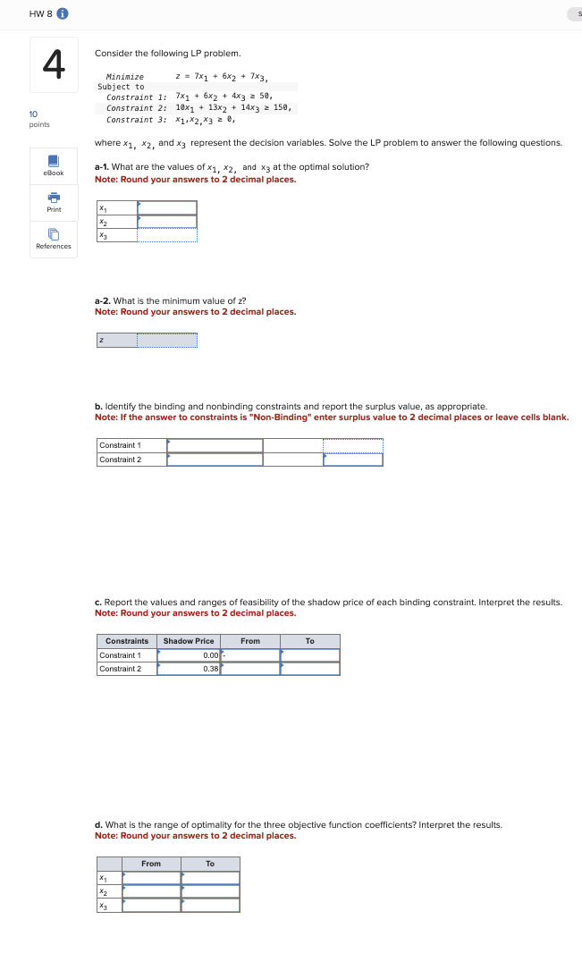 Consider the following LP problem. Minimize | Chegg.com