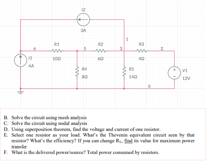 Solved 3A 102 V1 W 12V B. Solve the circuit using mesh | Chegg.com