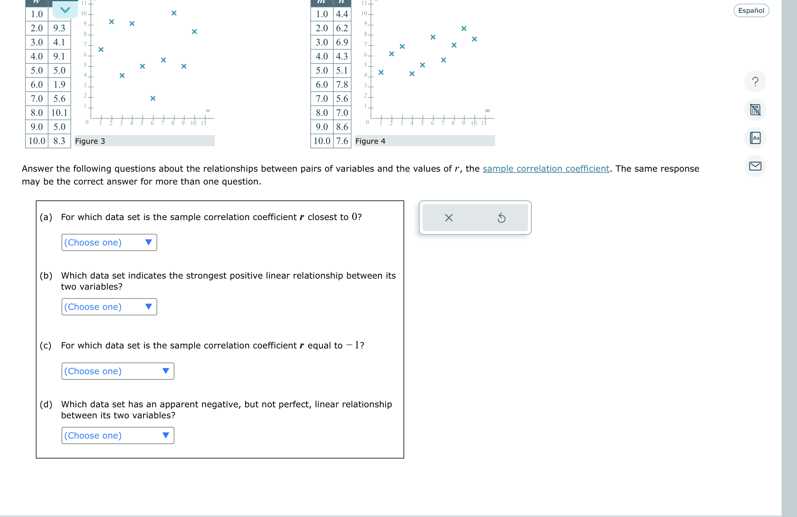 Solved Below are lour bivariate data sets and their scatter | Chegg.com