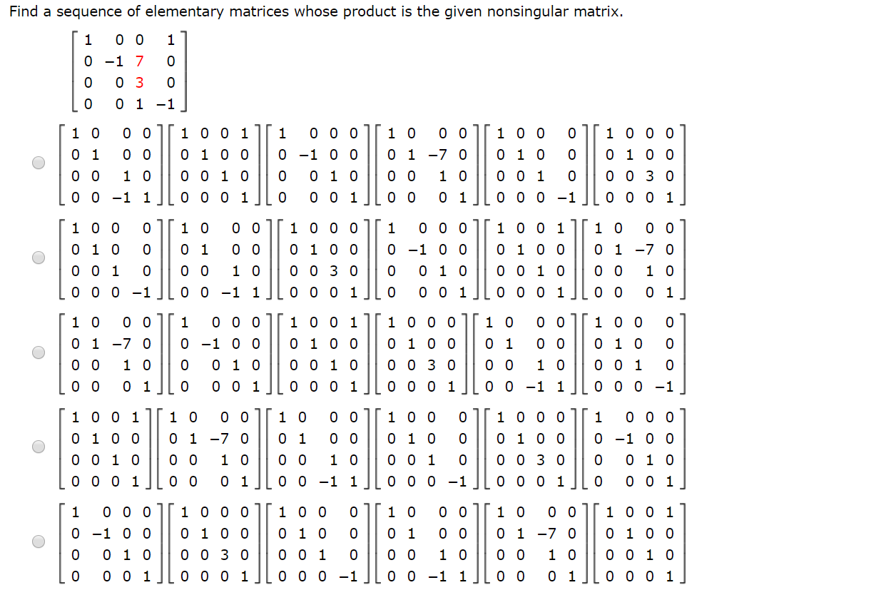 Solved Find A Sequence Of Elementary Matrices Whose Product 