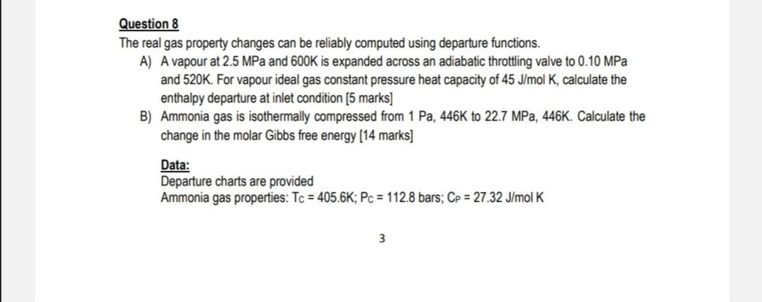 Solved Question 8 The real gas property changes can be | Chegg.com