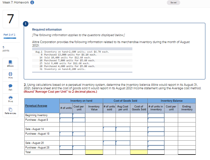 Solved Week 7: Homework Saved 7 Part 2 of 2 Required | Chegg.com Solved Week 7: Homework Saved 7 Part 2 of 2 Required | Chegg.com