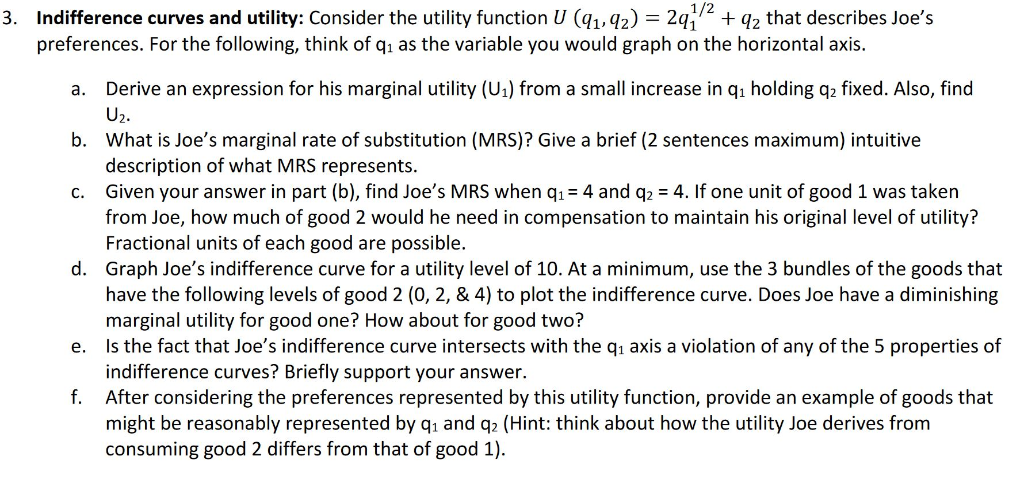 Solved 3. Indifference curves and utility: Consider the | Chegg.com