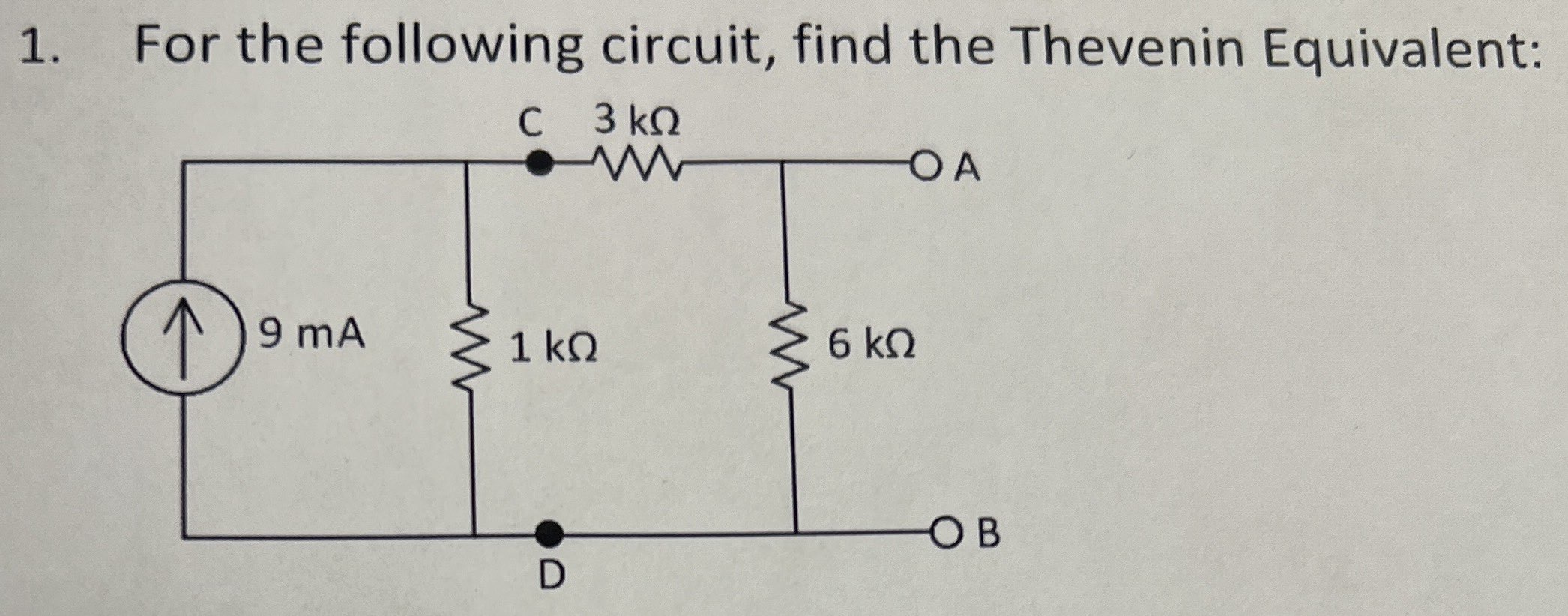 Solved 1. For the following circuit, find the Thevenin | Chegg.com
