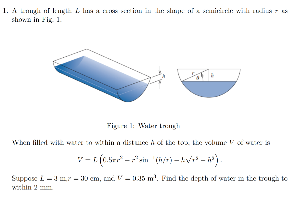 Solved 1. A trough of length L has a cross section in the | Chegg.com