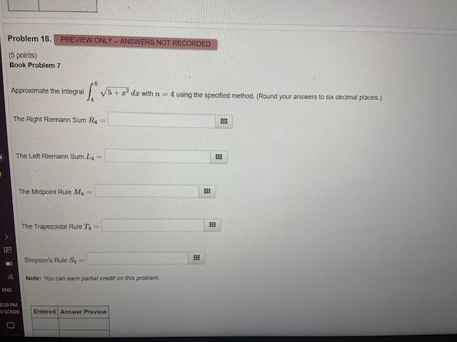 Solved Problem 18. PREVIEW ONLY - ANSWERS NOT RECORDED (5 | Chegg.com