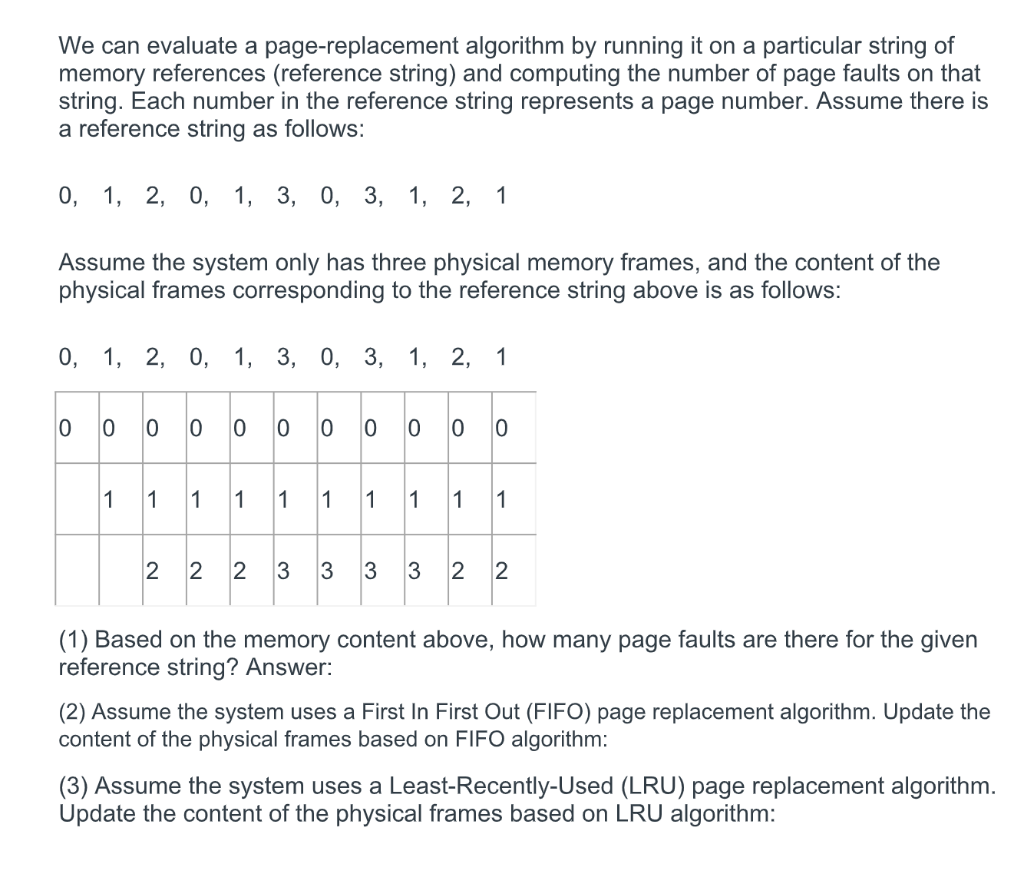 Solved We can evaluate a page-replacement algorithm by | Chegg.com
