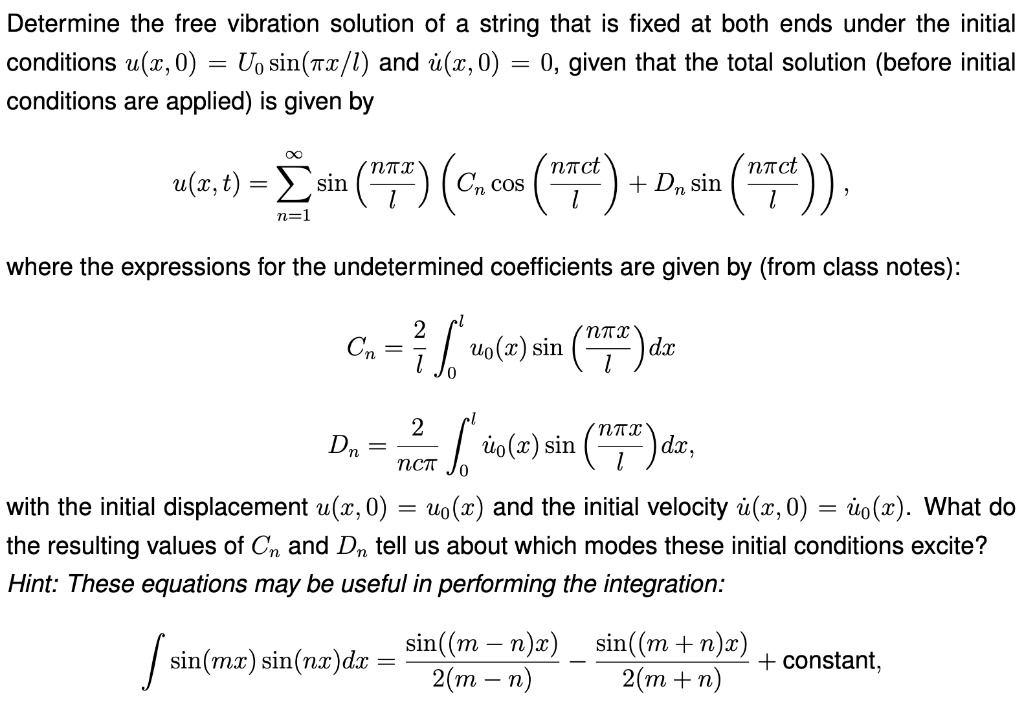 Determine the free vibration solution of a string | Chegg.com