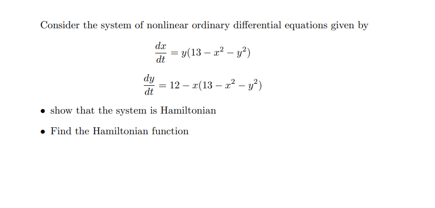 Solved Consider the system of nonlinear ordinary | Chegg.com