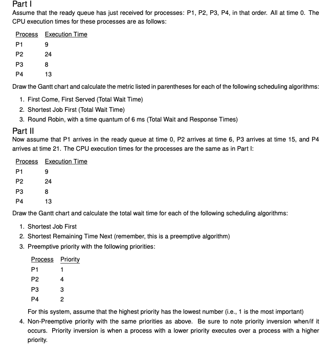 Solved Part 1 Assume that the ready queue has just received | Chegg.com