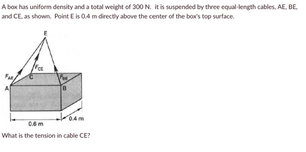 Solved A box has uniform density and a total weight of 300 | Chegg.com