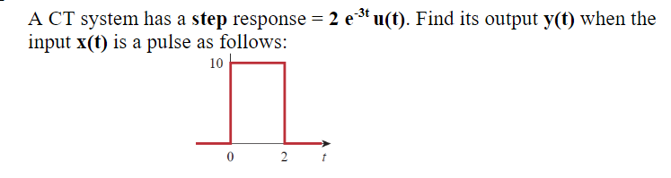Solved = A CT system has a step response = 2 e 3* u(t). Find | Chegg.com