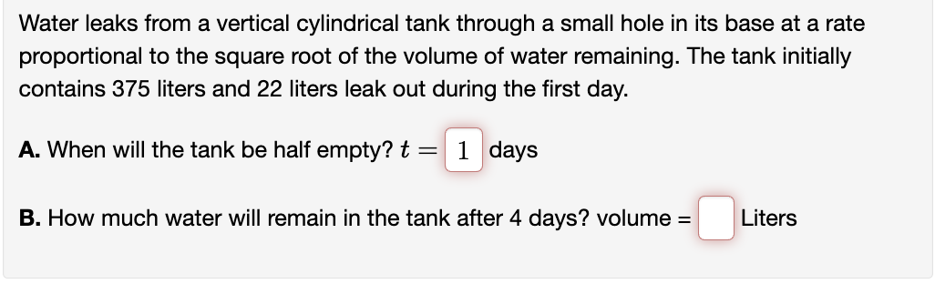 Solved Water leaks from a vertical cylindrical tank through | Chegg.com