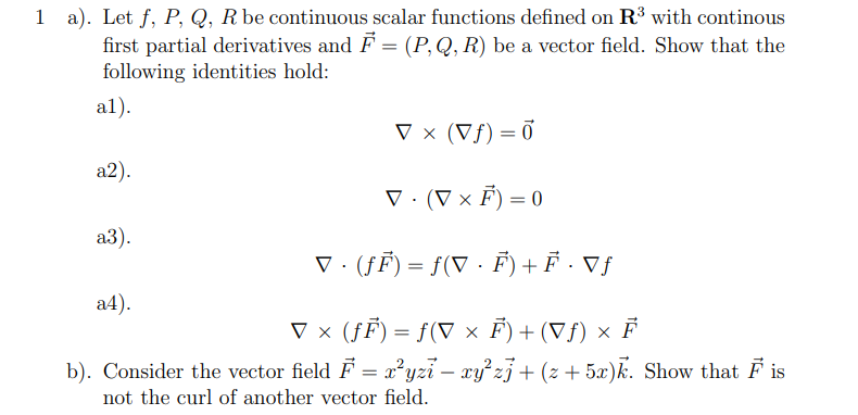 Solved a). Let f,P,Q,R be continuous scalar functions | Chegg.com