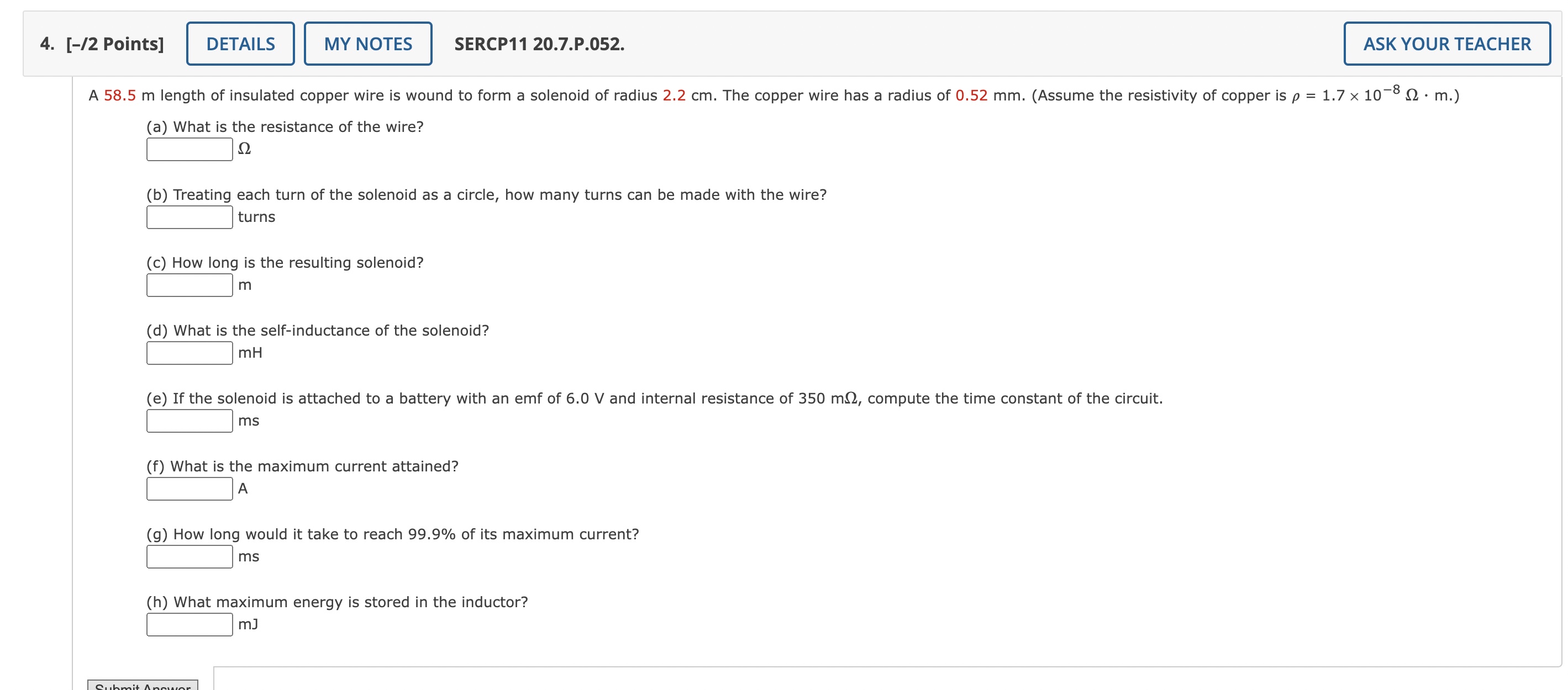 Solved 4. [-/2 ﻿Points]SERCP11 20.7.P.052.(a) ﻿What is the | Chegg.com