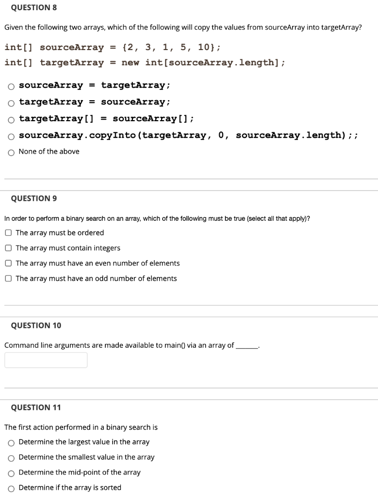 Solved QUESTION 8 Given the following two arrays, which of | Chegg.com