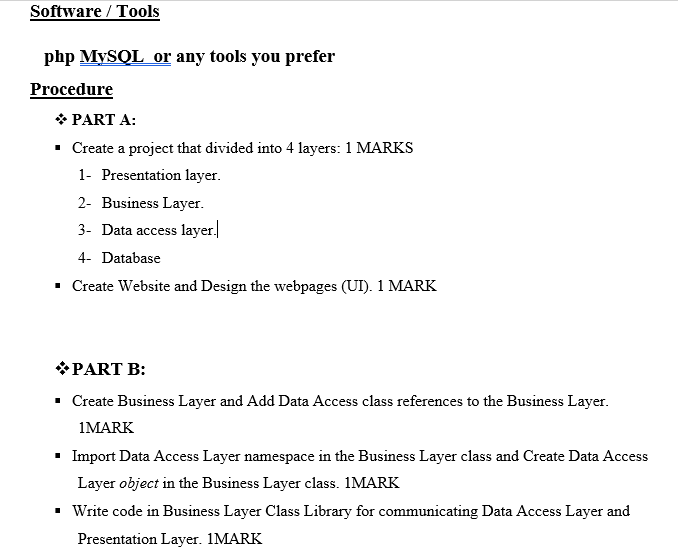 Soltware / Tools php MySQL or any tools you prefer | Chegg.com