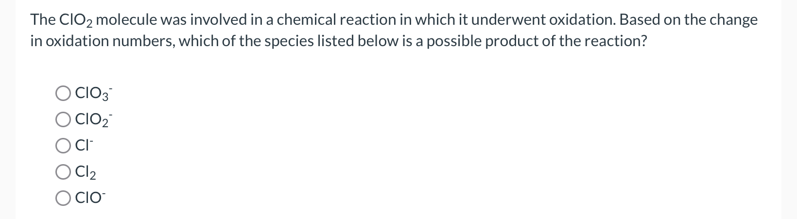Solved The ClO2 ﻿molecule was involved in ﻿a chemical | Chegg.com