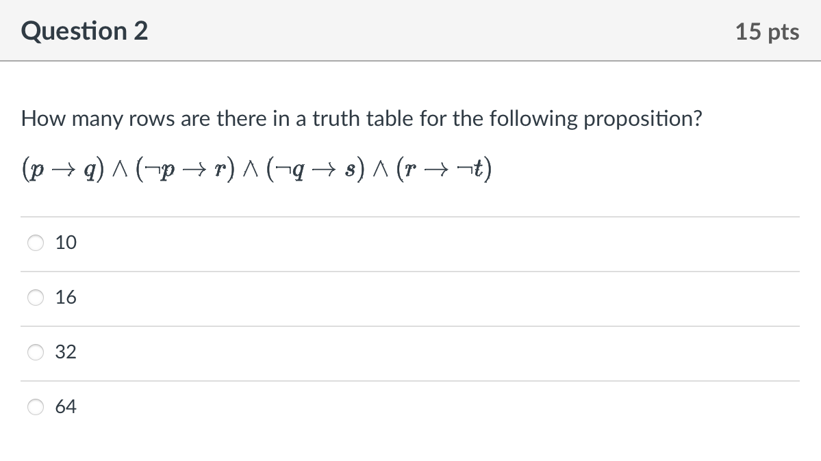 Solved Question 2How many rows are there in a truth table | Chegg.com