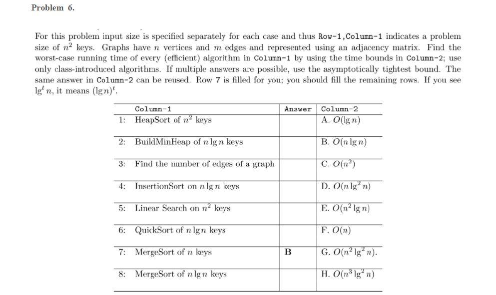 Solved Problem 6 For This Problem Input Size Is Specified 
