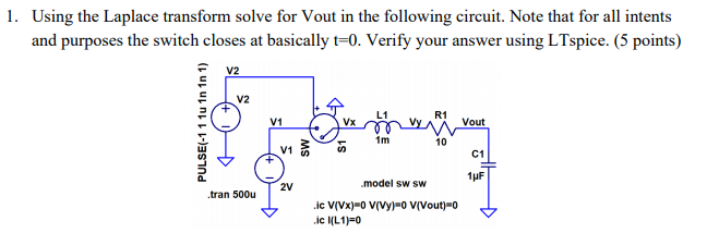 Solved 1. Using the Laplace transform solve for Vout in the | Chegg.com