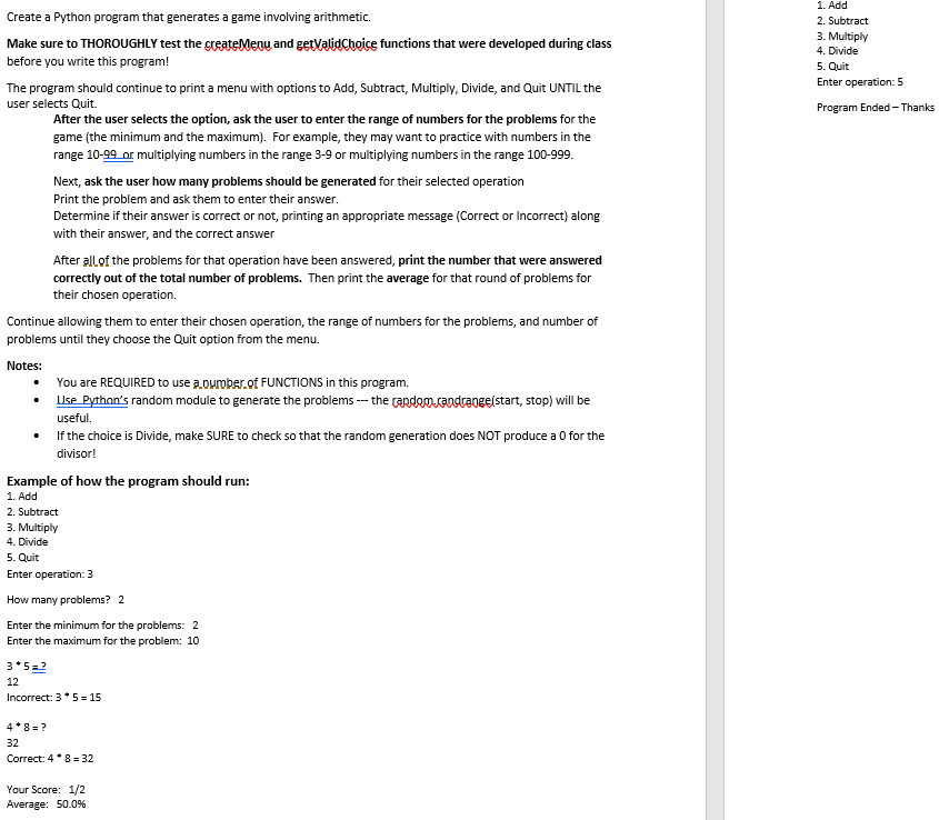 Solved Create a Python program that generates a game | Chegg.com