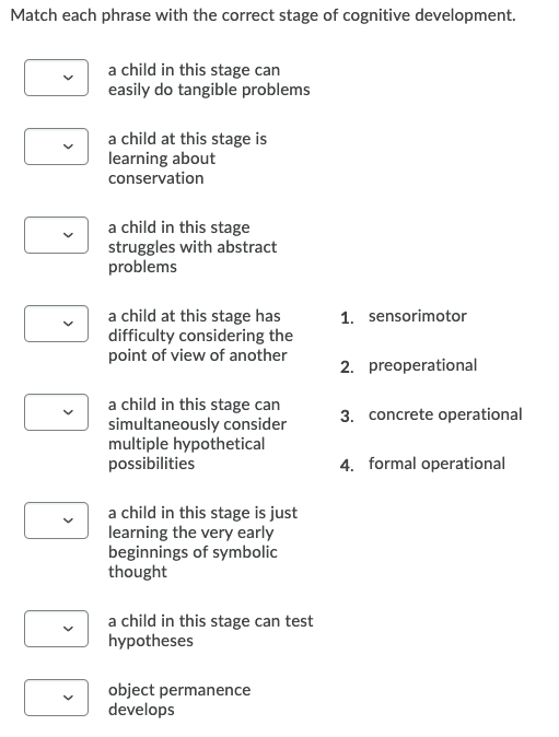 Solved Match each example with the appropriate developmental | Chegg.com