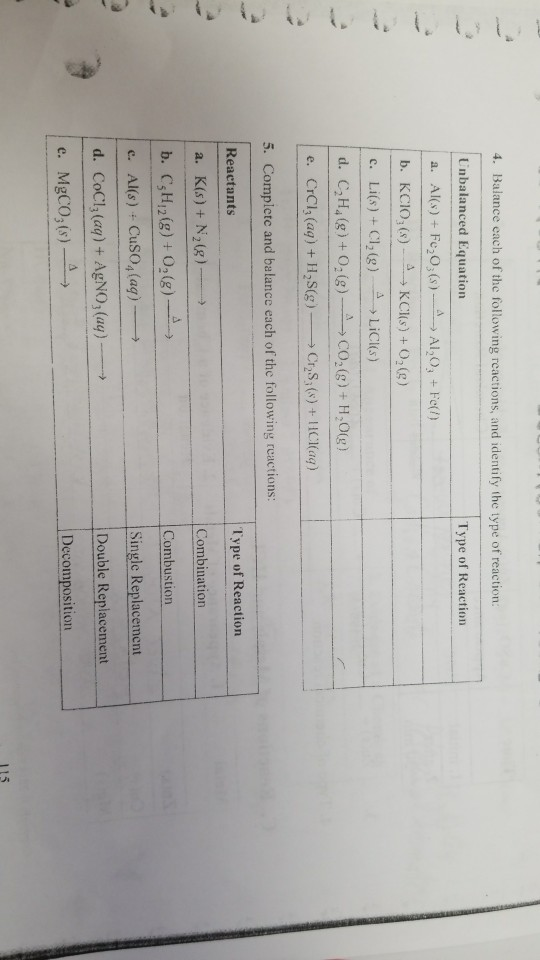Solved 4. Balance each of the following reactions, and | Chegg.com