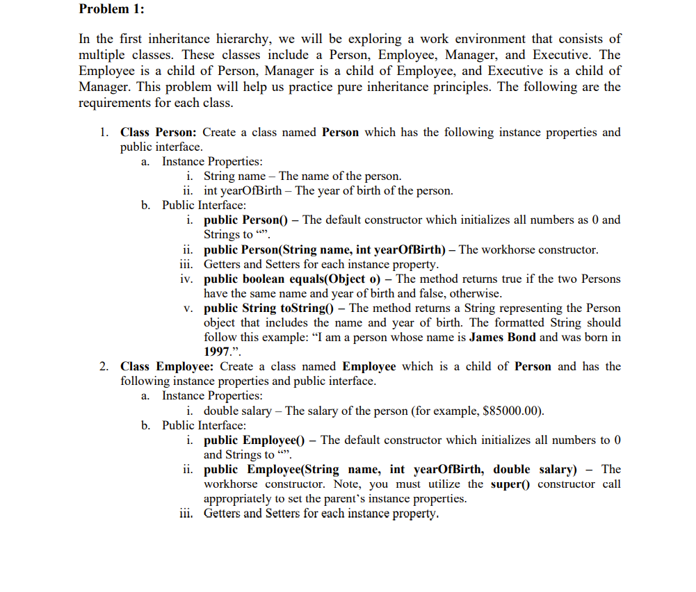 Solved Problem 1: In the first inheritance hierarchy, we | Chegg.com