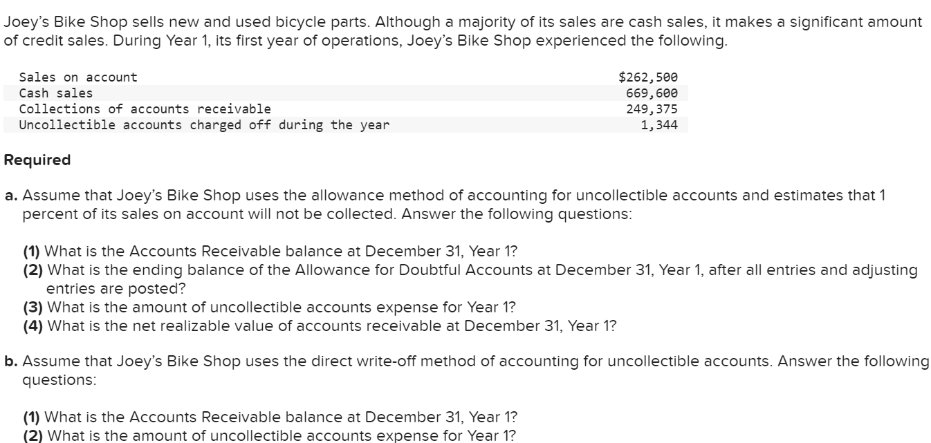 Solved Joey's Bike Shop sells new and used bicycle parts. | Chegg.com